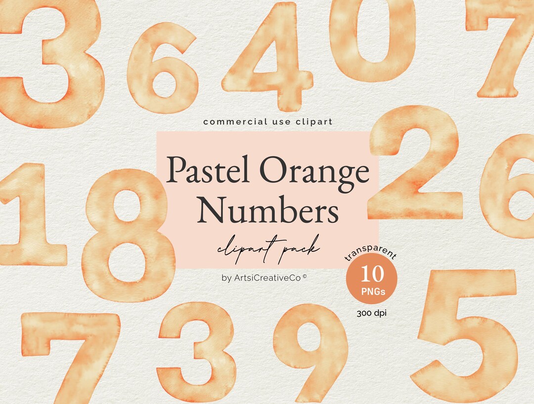 Pastel Orange Numbers Clipart, Watercolor Numbers, Orange Numbers ...
