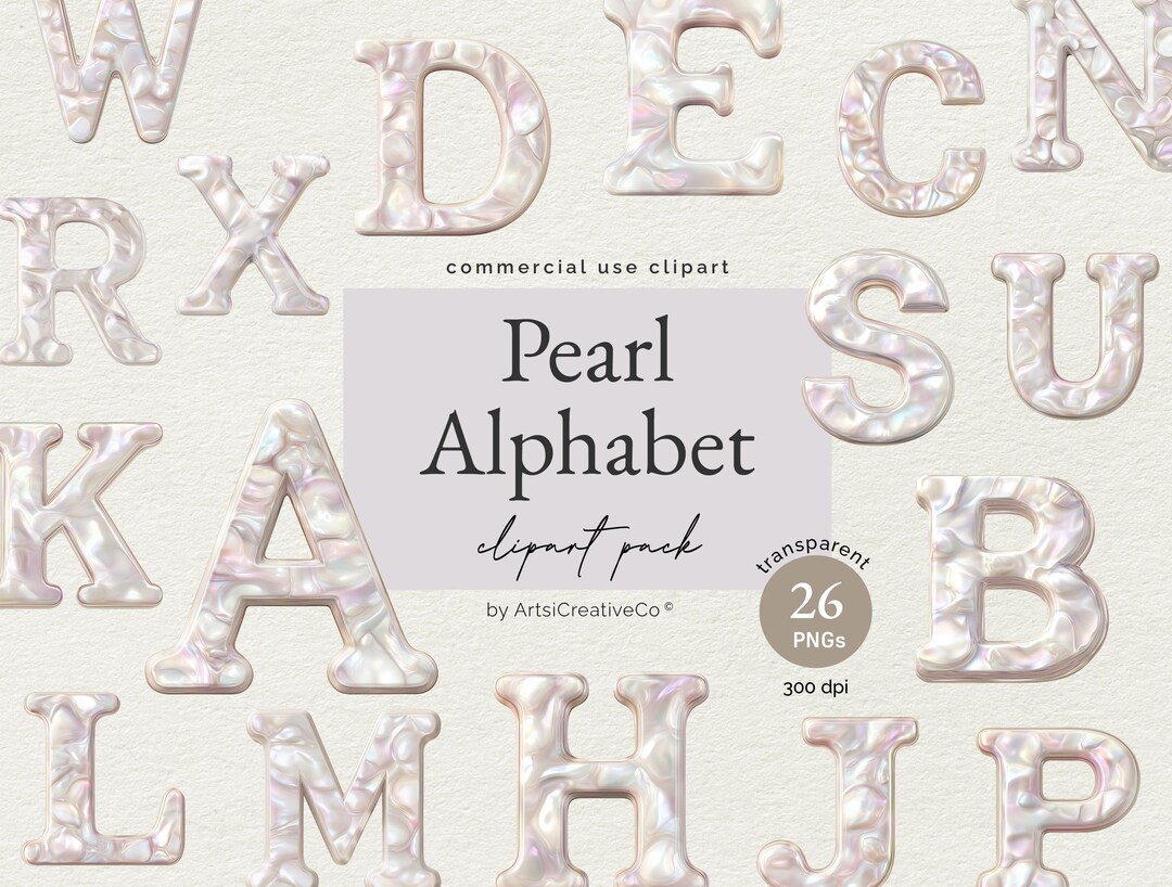 Pearl Alphabet Clipart, High-res Pearlescent Font, Elegant Wedding Font, Birthday, Baby Shower ...