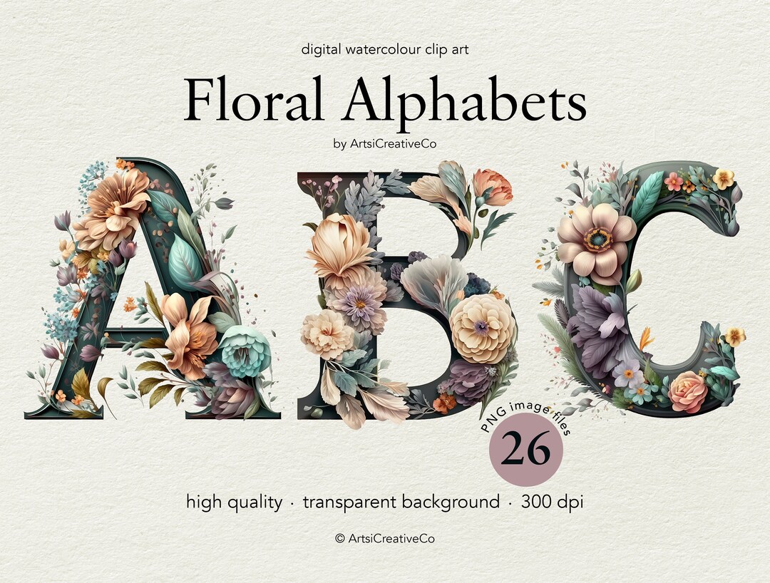 Floral Alphabets Letters Clipart PNG Bundle 26 Floral Letters - Etsy