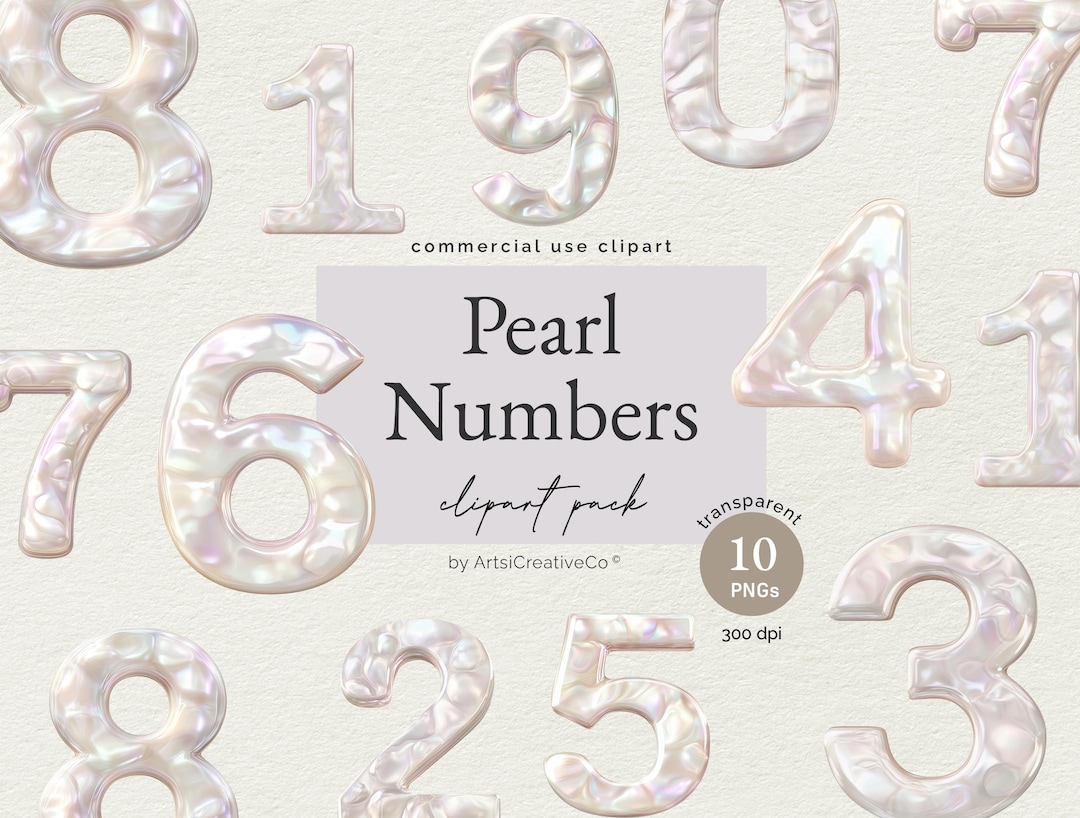 Pearl Numbers Clipart, High-res Pearlescent Numbers, Luxury Wedding ...