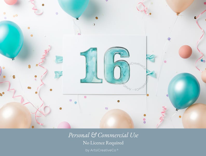Bubble Blue Balloon Watercolour Numbers Birthday Age Clipart PNG Bundle ...
