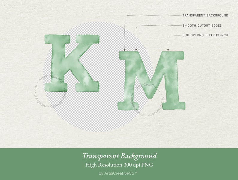 Pastel Green Alphabet Clipart, Watercolor Letters, Digital Alphabet ...