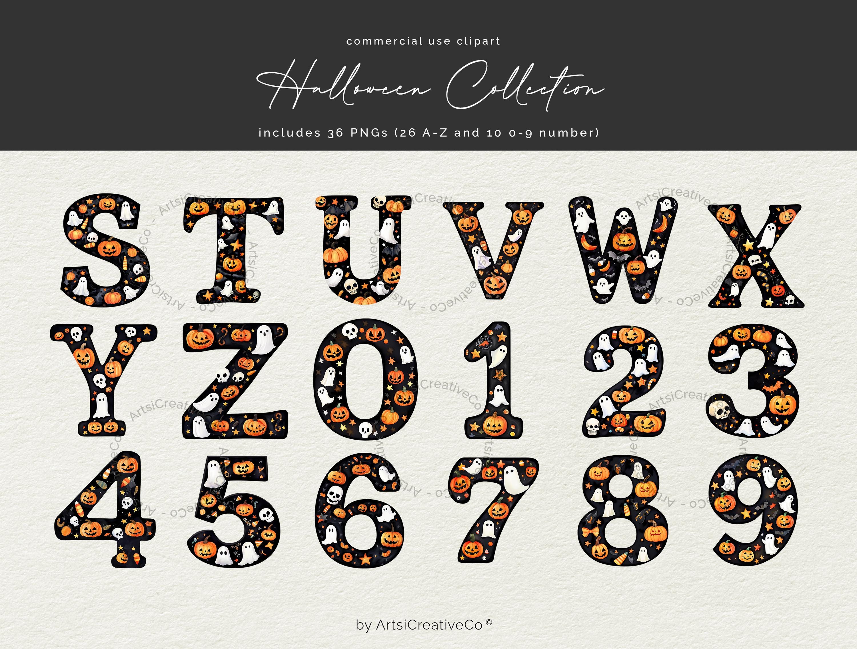 Halloween Alphabet Numbers Clipart PNG Bundle, Alphabet Clipart ...