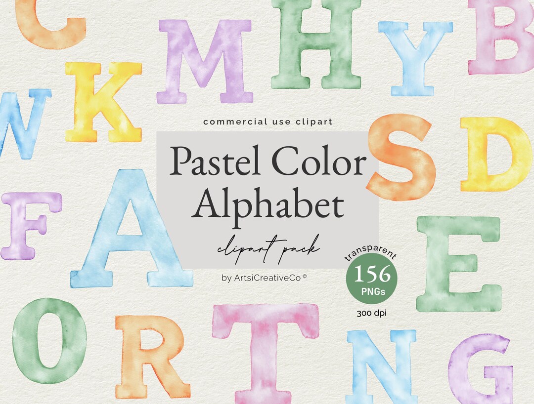 Pastel Alphabet Clipart Bundle in 6 Colors, Watercolor Letters, Digital ...