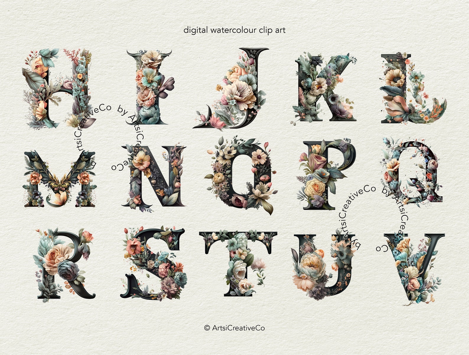 Floral Alphabets Letters Clipart PNG Bundle, Floral Letters, Floral ...