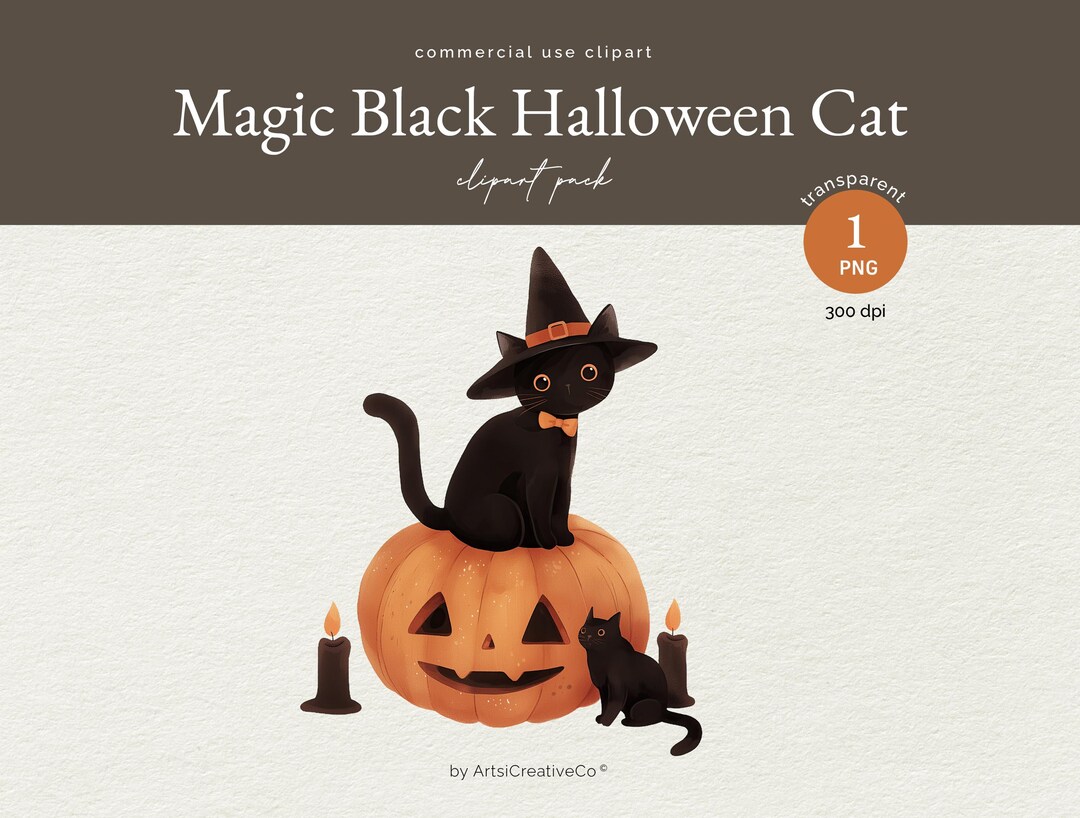 Halloween Cat Clipart, Halloween Watercolor Clipart, Halloween PNG ...