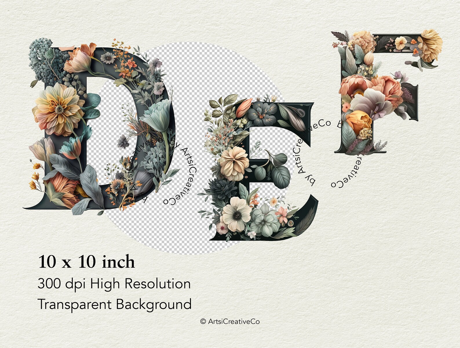 Floral Alphabets Letters Clipart PNG Bundle, Floral Letters, Floral ...