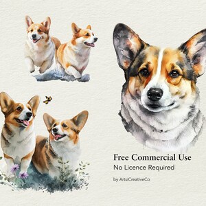 Corgi Dog Clipart PNG Bundle, Watercolor Dog Clipart Portrait, Prints ...