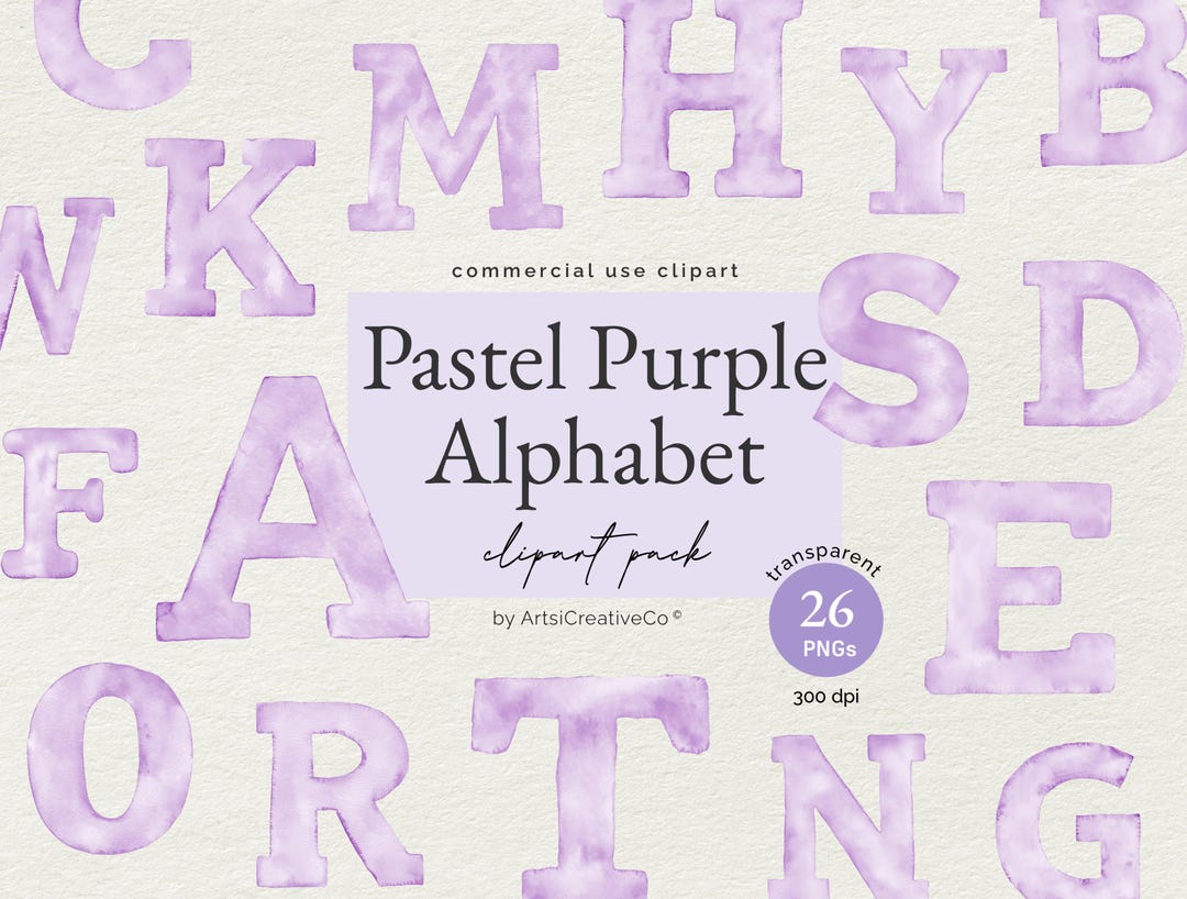 Pastel Purple Alphabet Clipart, Watercolor Letters, Digital Alphabet ...