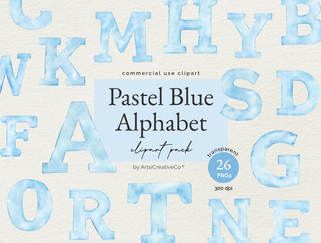 Pastel Blue Alphabet Clipart, Watercolor Letters, Digital Alphabet Font ...
