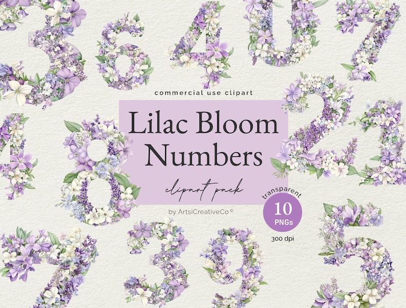 Floral Numbers Clipart PNG, Purple Floral Numbers, Invitations ...