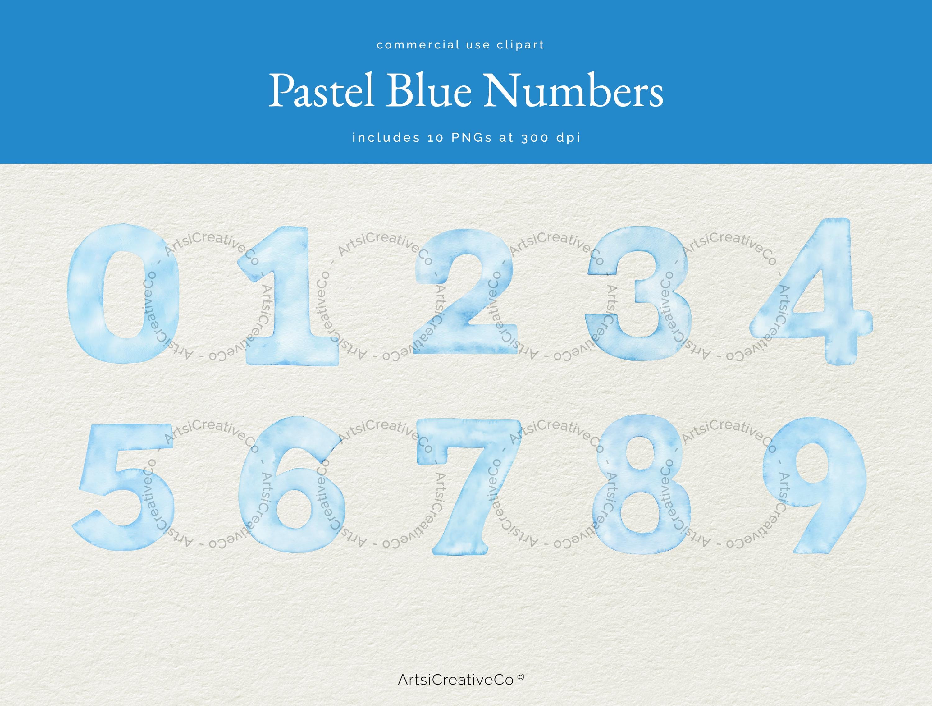 Pastel Blue Numbers Clipart, Watercolor Numbers, Blue Numbers, Birthday ...