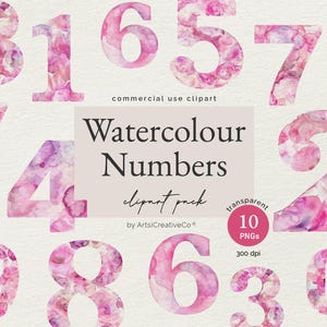 Numbers Watercolor Birthday Age Clipart PNG Bundle, Numbers Clipart ...