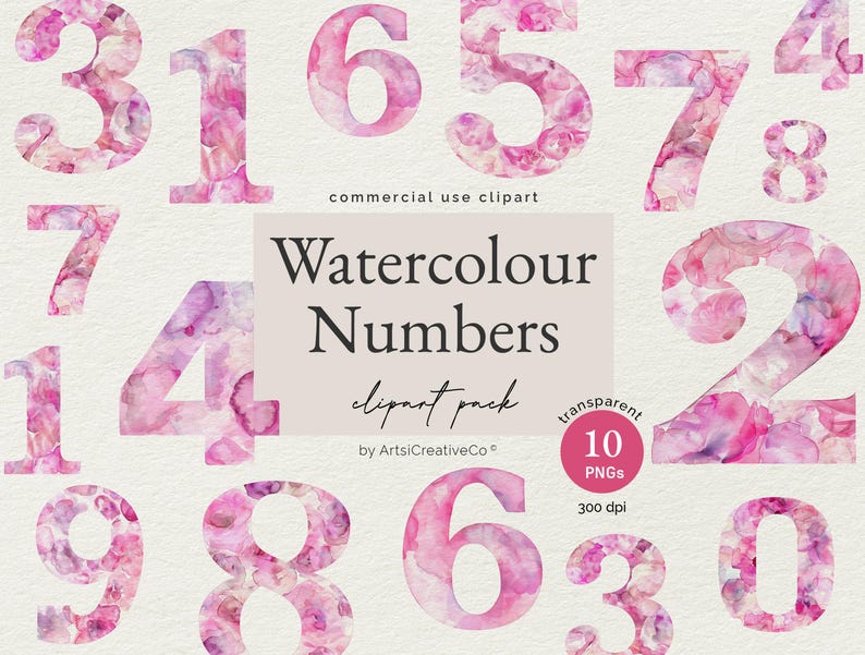 Numbers Watercolor Birthday Age Clipart PNG Bundle, Numbers Clipart ...