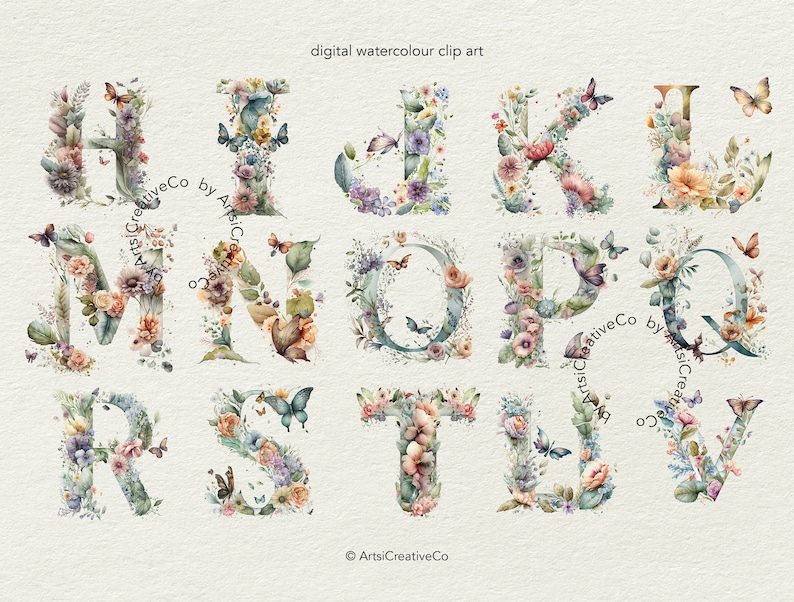 Floral Alphabets Letters Clipart PNG Bundle 26 Floral Letters - Etsy UK