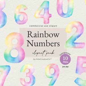 Rainbow Watercolor Numbers Clipart Bundle - Pastel Numbers PNG ...