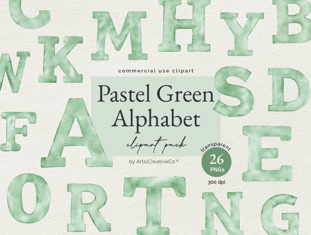 Pastel Green Alphabet Clipart, Watercolor Letters, Digital Alphabet ...