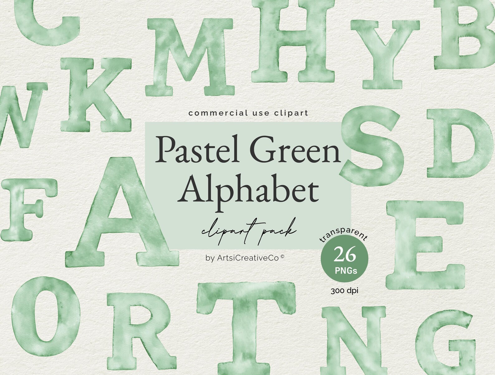 Pastel Green Alphabet Clipart, Watercolor Letters, Digital Alphabet ...