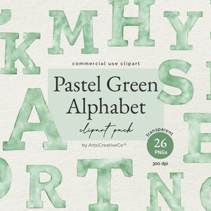 Pastel Green Alphabet Clipart, Watercolor Letters, Digital Alphabet ...