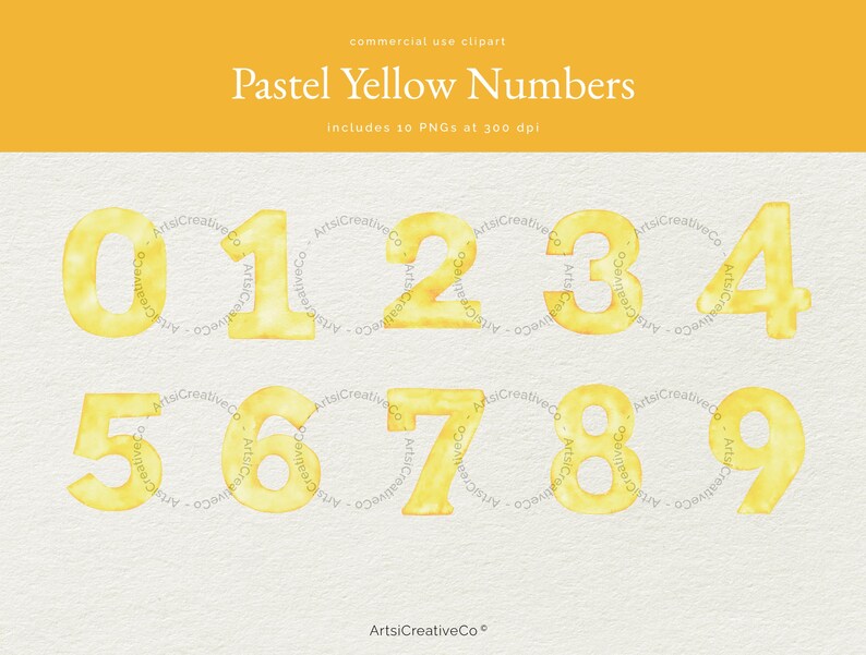 Pastel Yellow Numbers Clipart, Watercolor Numbers, Yellow Numbers ...