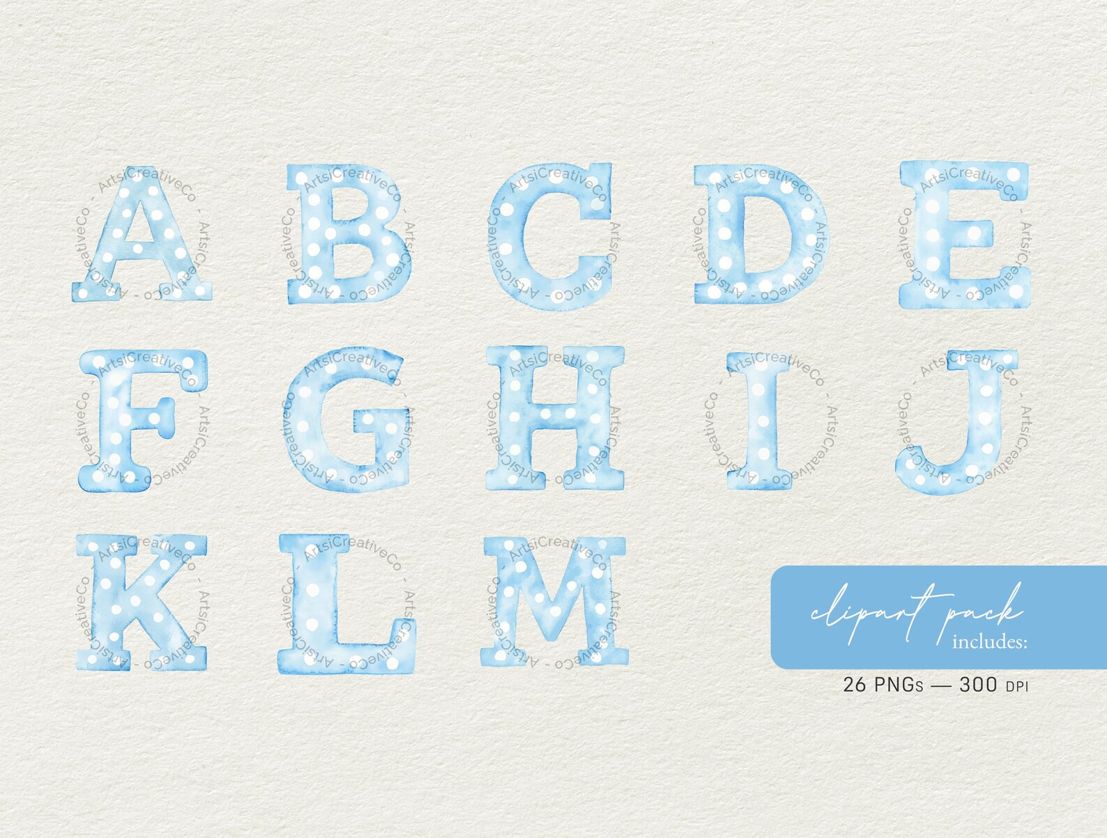 Baby Boy Alphabet Clipart PNG Set - Pastel Blue Polka Dot Letters A-Z ...