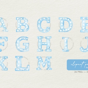 Baby Boy Alphabet Clipart PNG Set - Pastel Blue Polka Dot Letters A-Z ...
