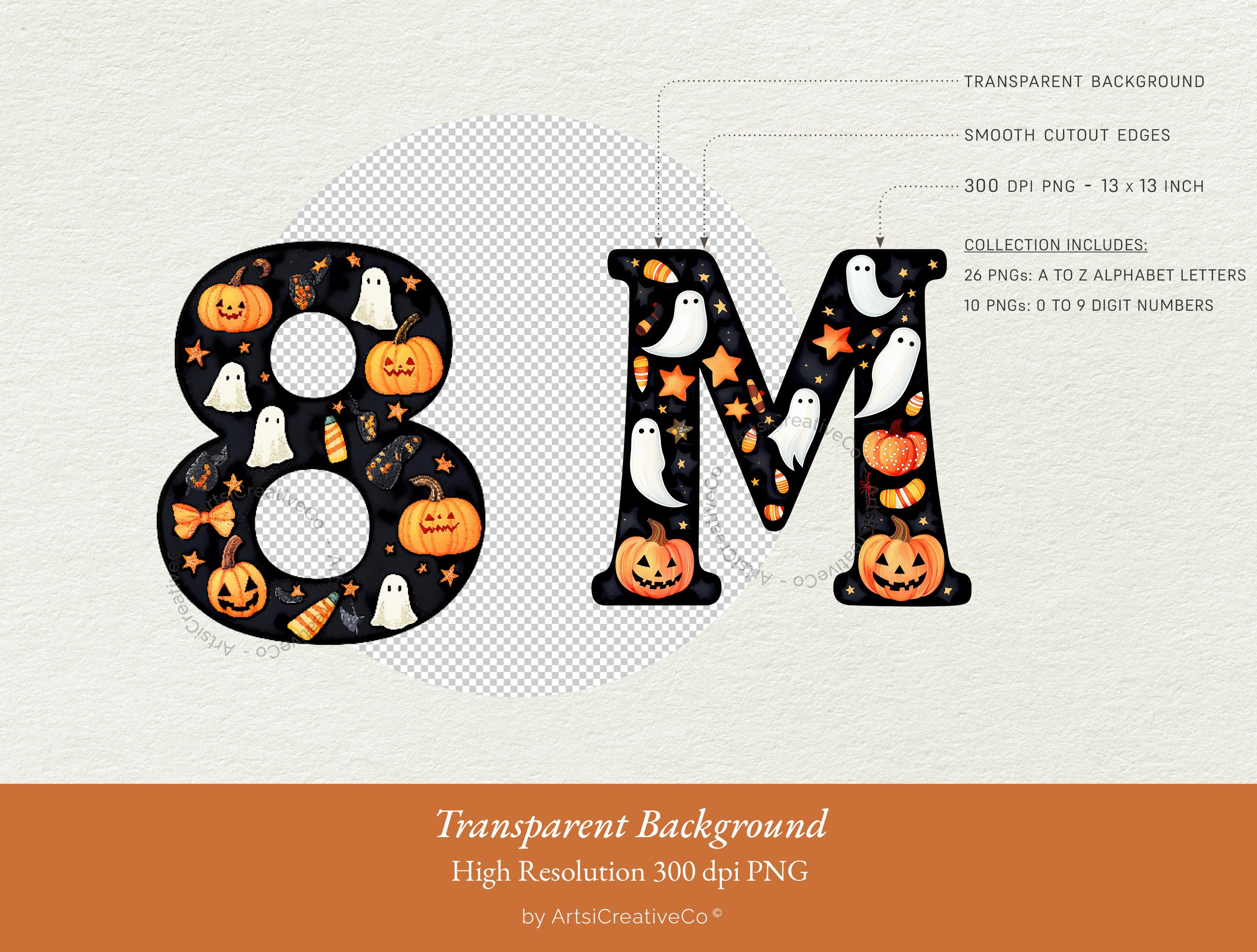Halloween Alphabet Numbers Clipart PNG Bundle, Alphabet Clipart ...