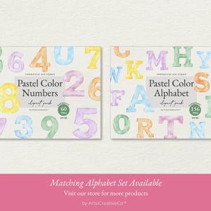 Pastel Numbers Clipart Bundle in 6 Colors, Watercolor Numbers, Birthday ...