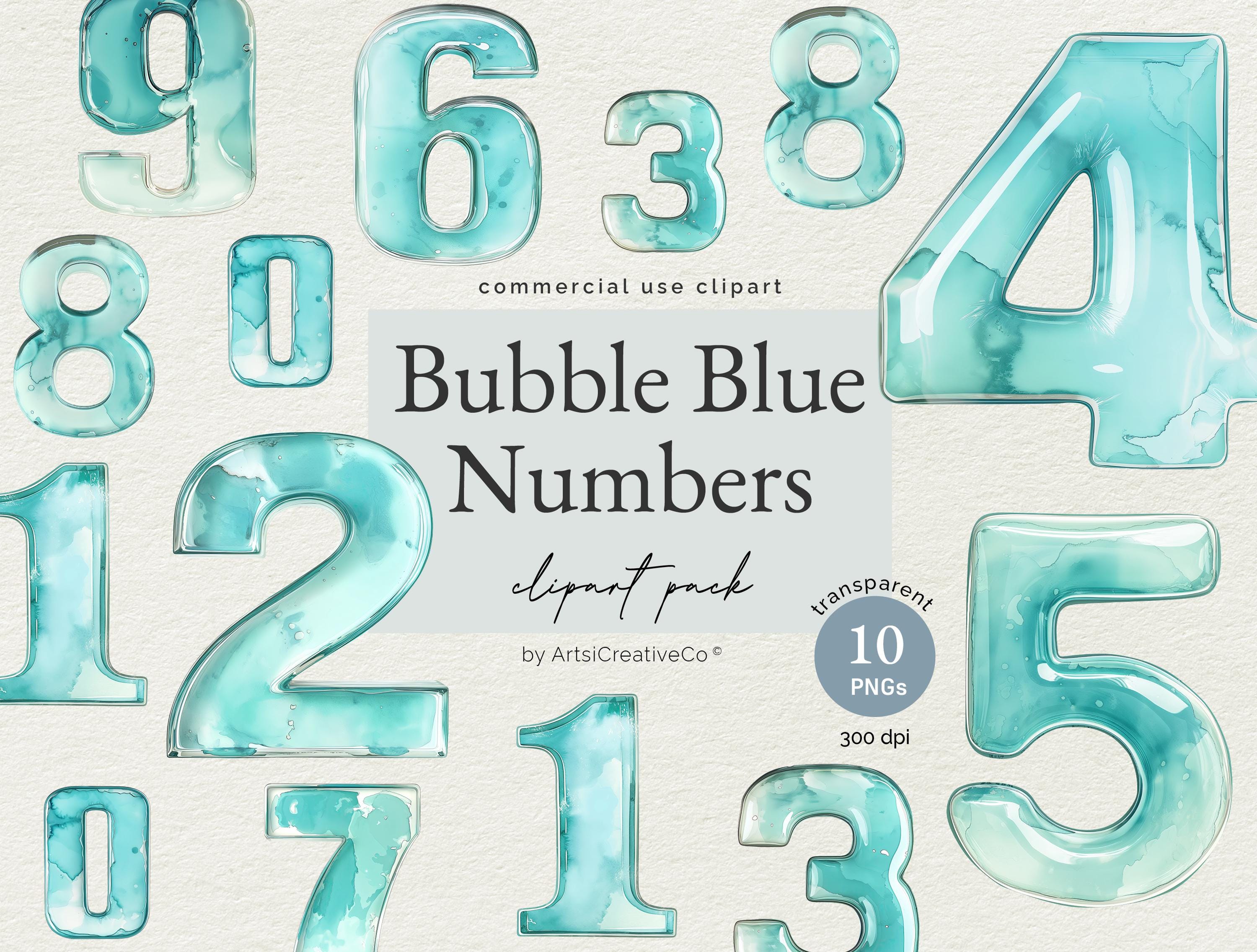 Bubble Blue Balloon Watercolour Numbers Birthday Age Clipart PNG Bundle ...