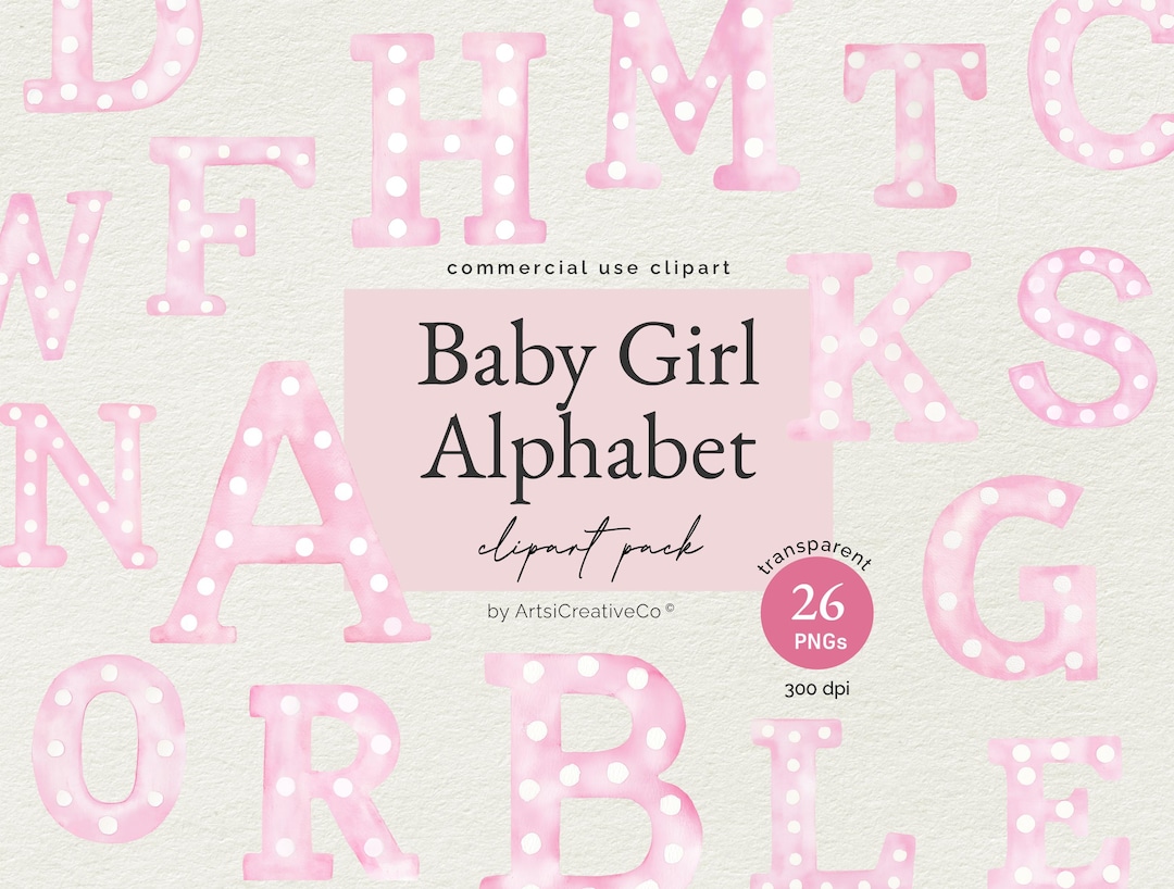 Baby Girl Alphabet Clipart PNG Set - Pastel Pink Polka Dot Letters A-Z ...