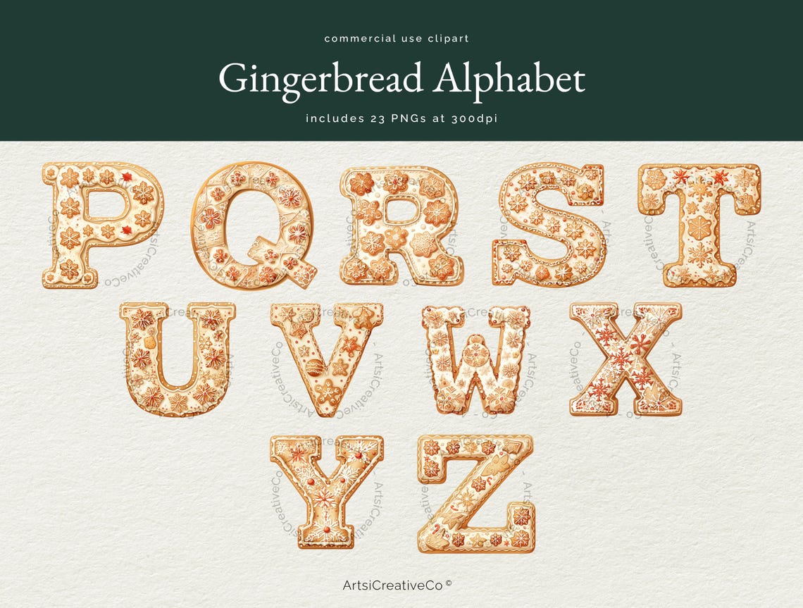 Christmas Gingerbread Alphabet Clipart, Holiday Cookie Letters, Cookie ...