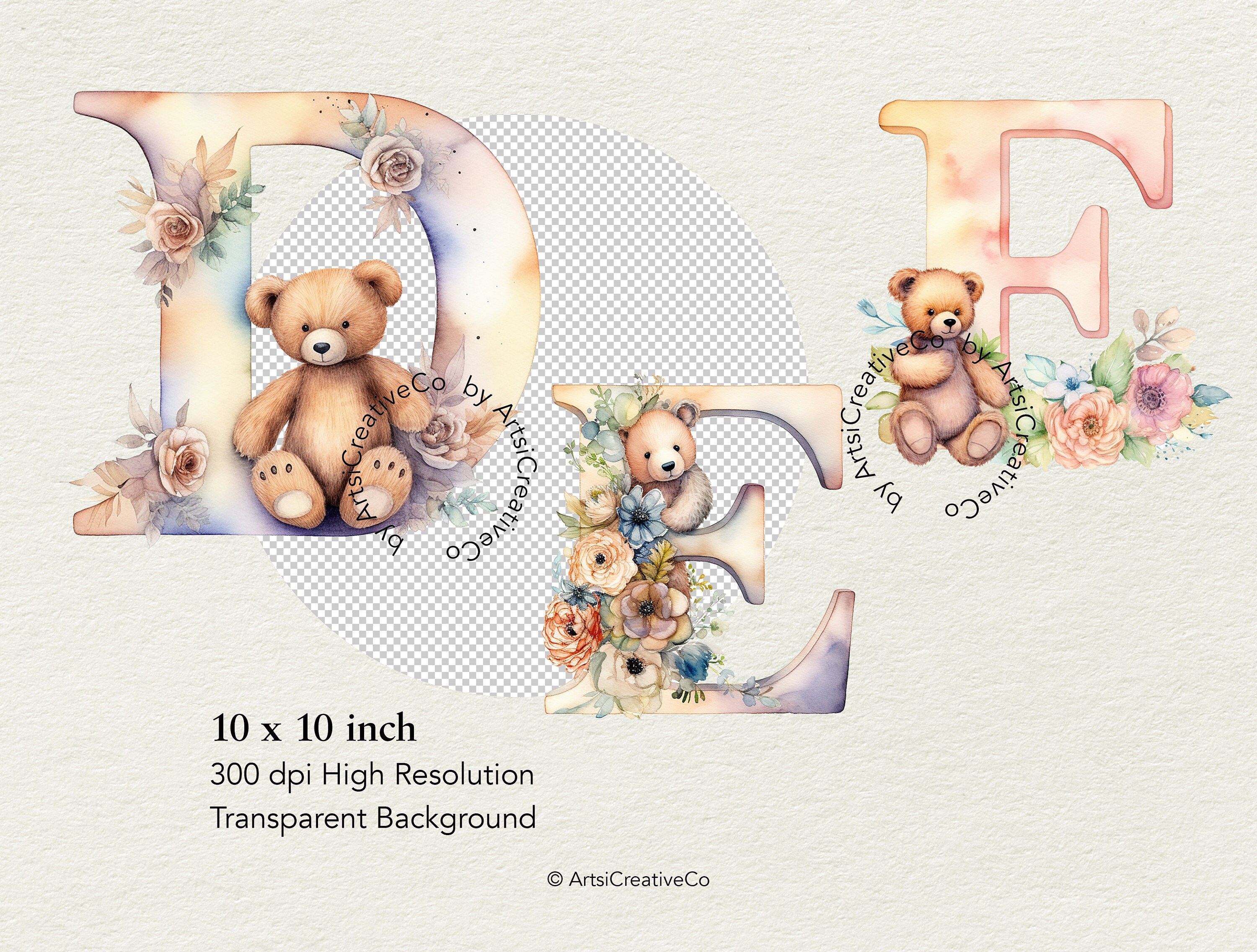 Teddy Bear Floral Alphabet Letters Clipart PNG Bundle, Teddy Bear ...