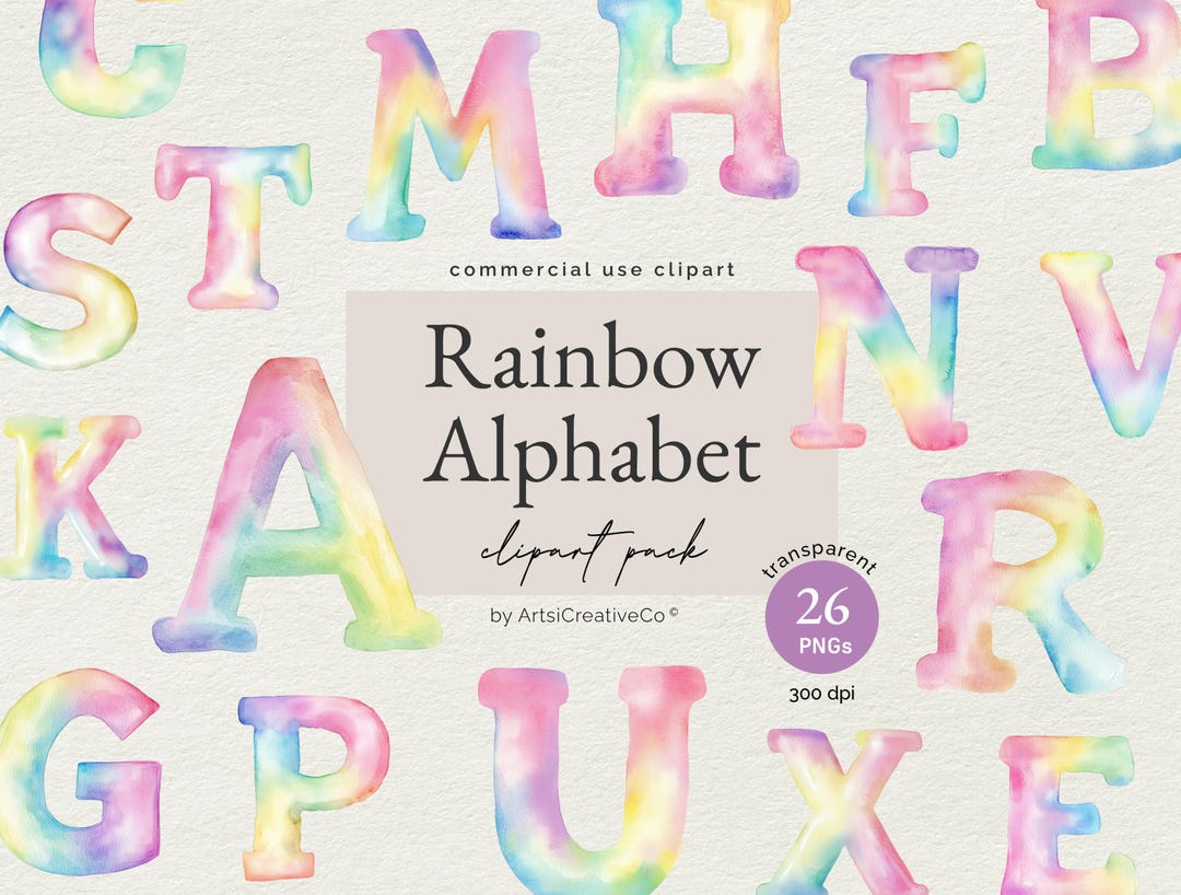 Rainbow Watercolor Alphabet Clipart Bundle - Pastel Letters A-Z PNG ...