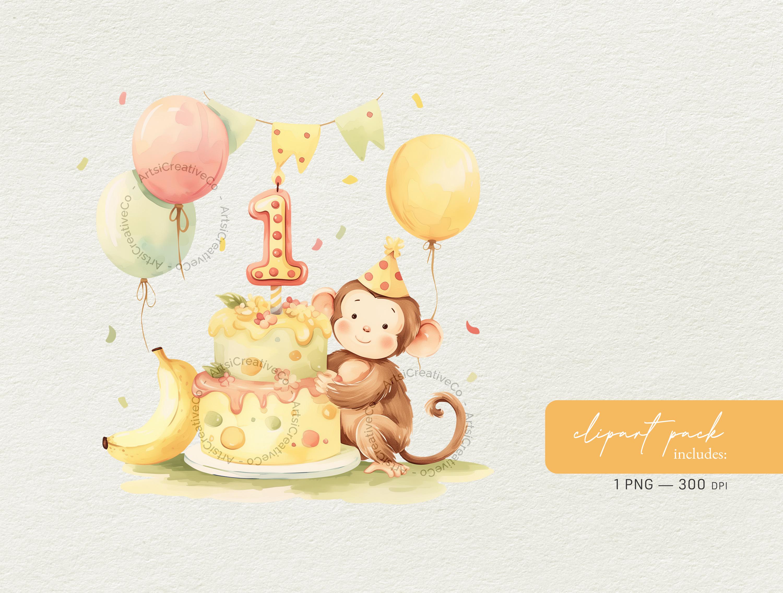 1st Birthday Monkey PNG, First Birthday, Baby Milestone, Monkey Clipart ...