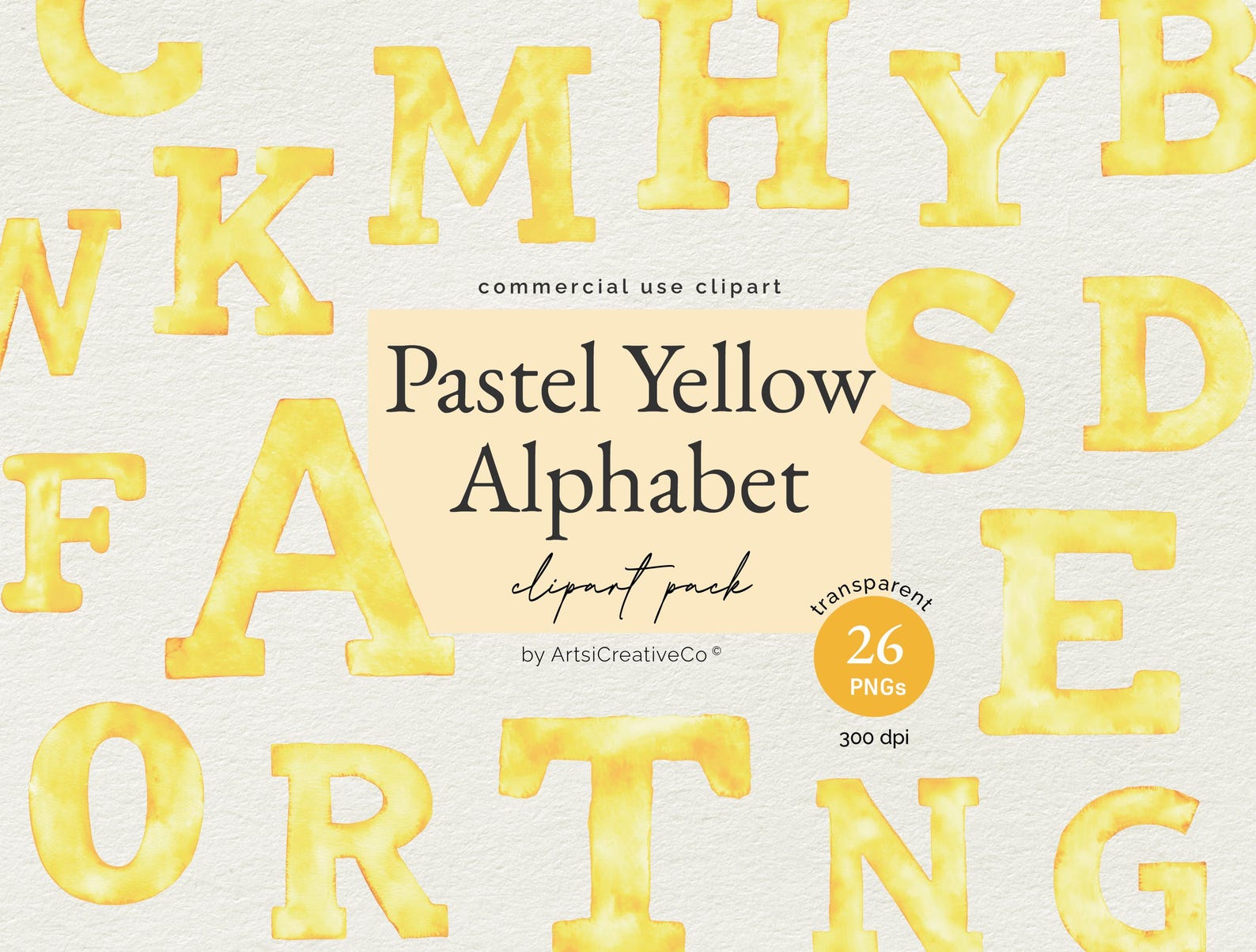 Pastel Yellow Alphabet Clipart, Watercolor Letters, Digital Alphabet ...