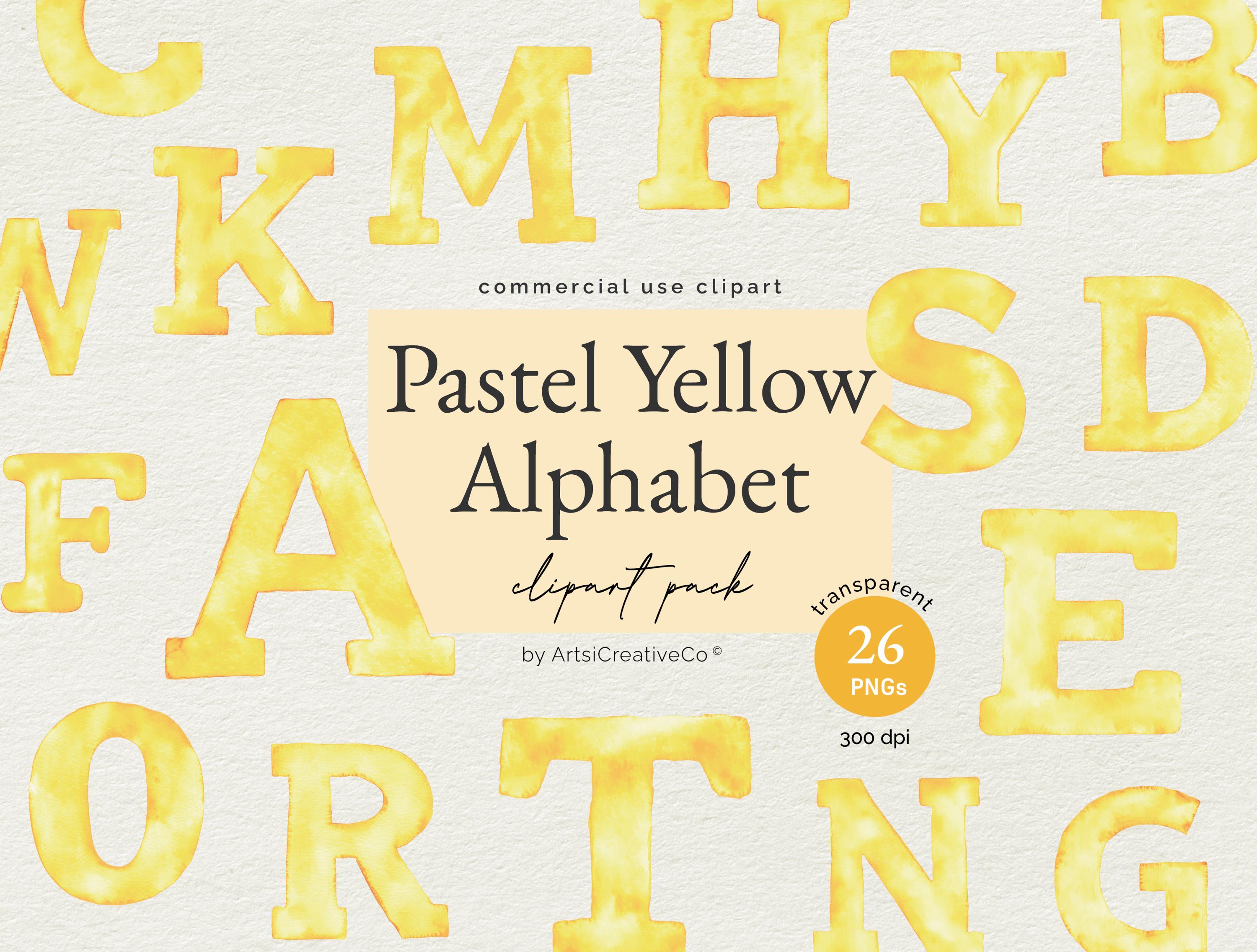 Pastel Yellow Alphabet Clipart, Watercolor Letters, Digital Alphabet ...