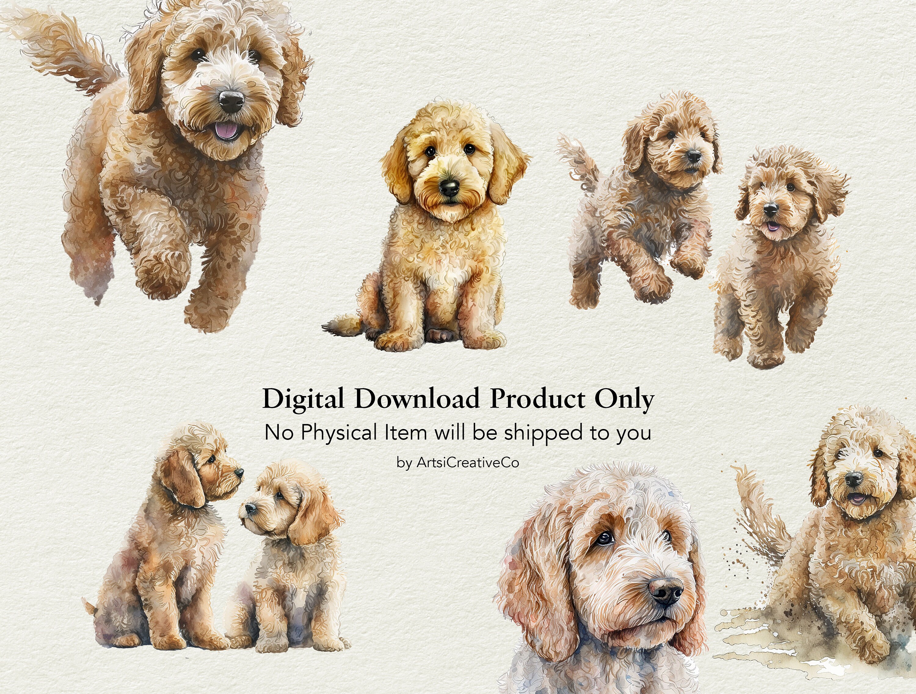 Goldendoodle Dog Clipart PNG Bundle, Watercolor Dog Clipart Portrait ...