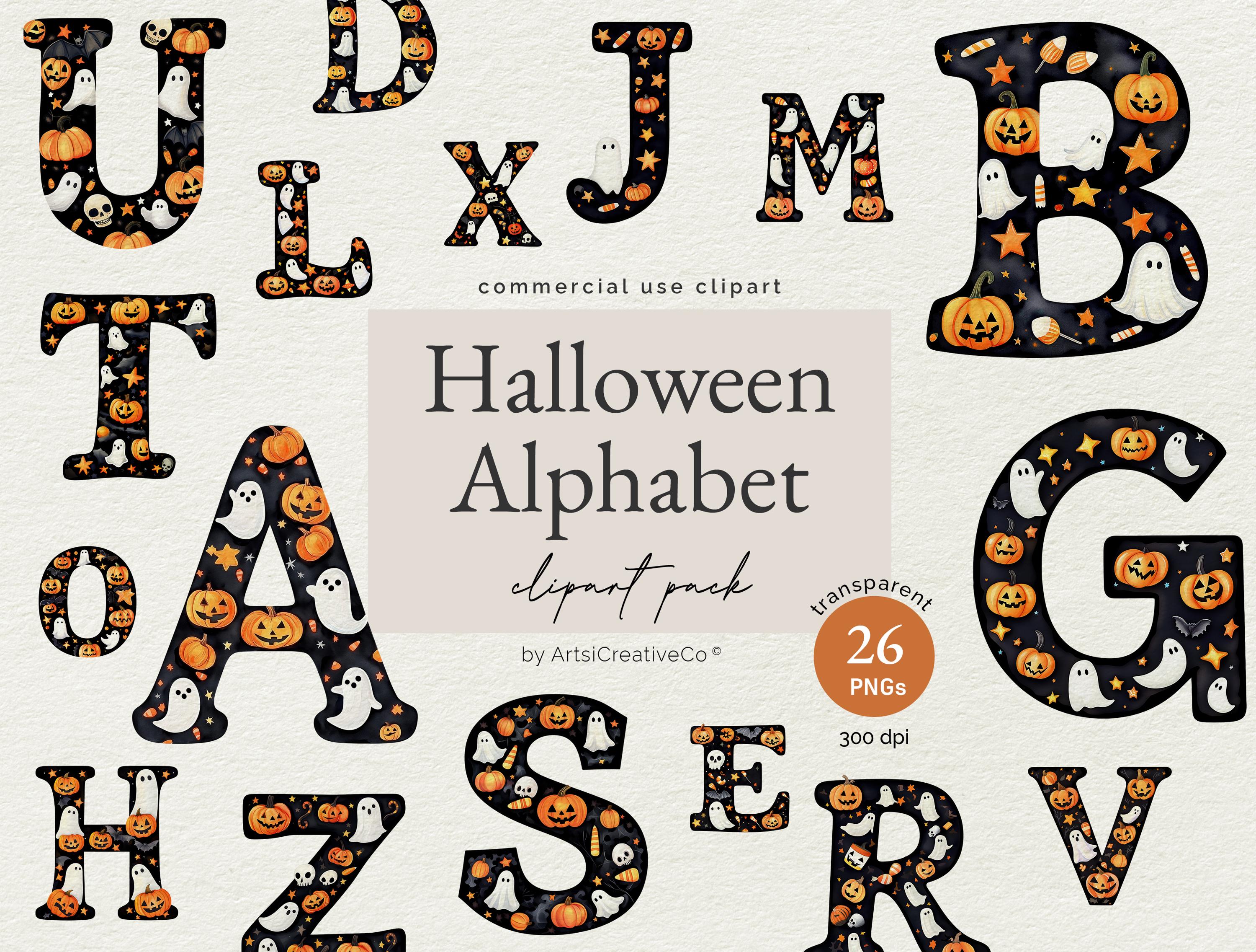Halloween Alphabet Letters Clipart PNG Bundle, Alphabet Clipart ...