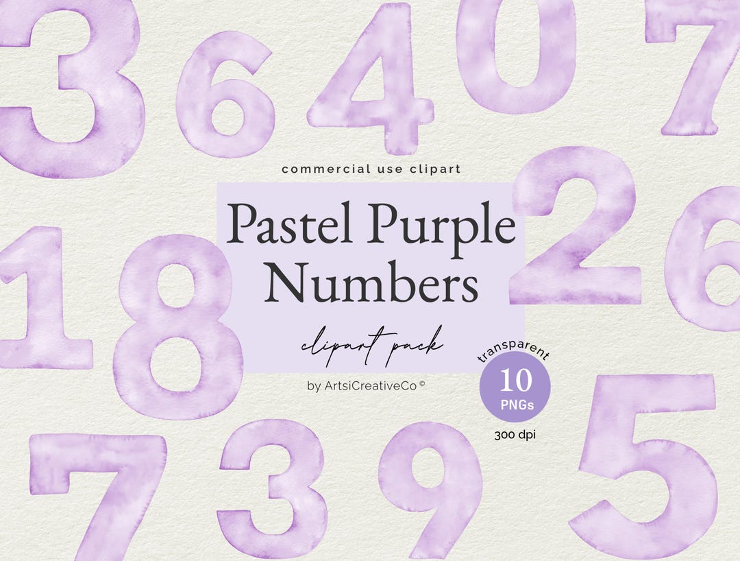 Pastel Purple Numbers Clipart, Watercolor Numbers, Purple Numbers ...
