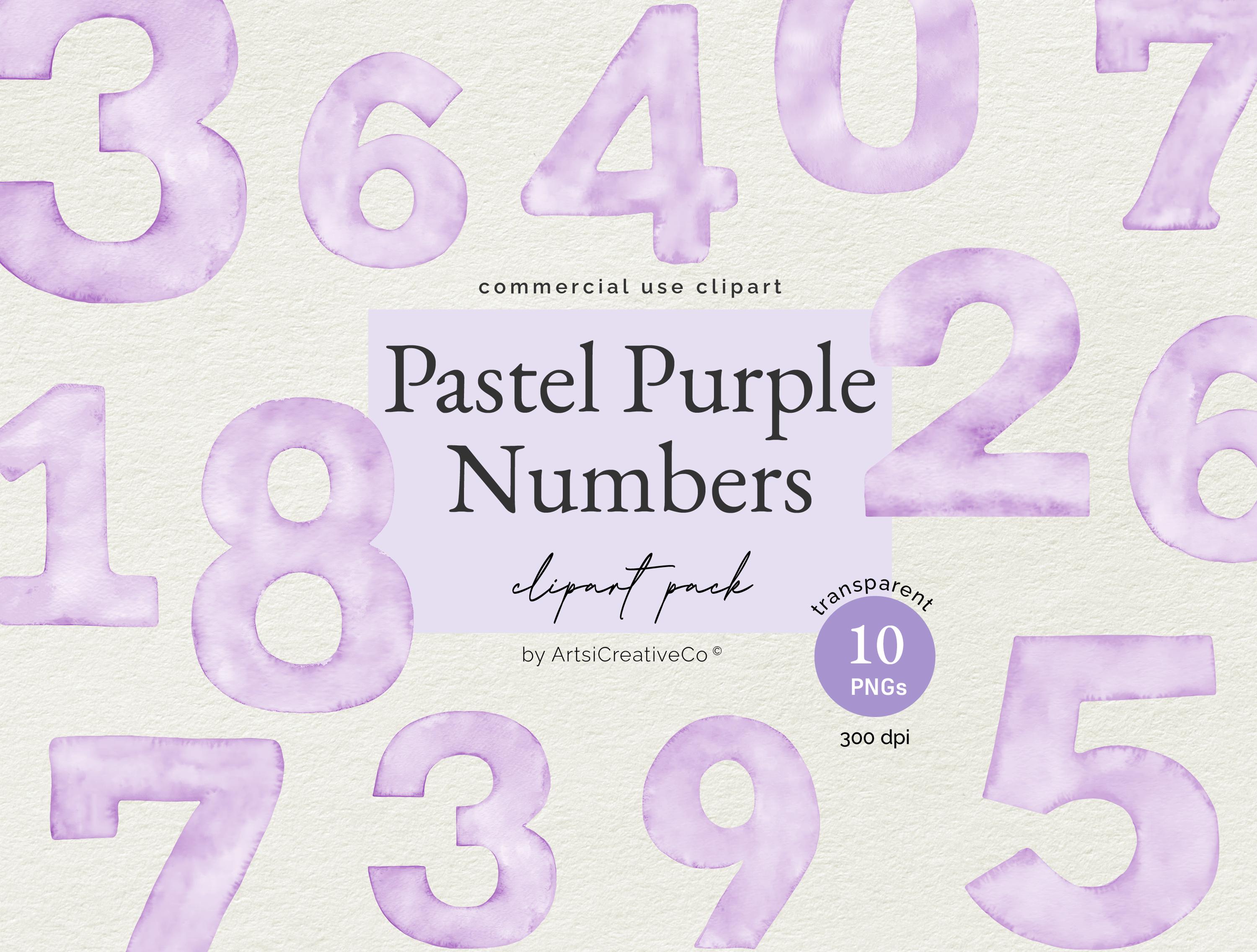 Pastel Purple Numbers Clipart, Watercolor Numbers, Purple Numbers ...