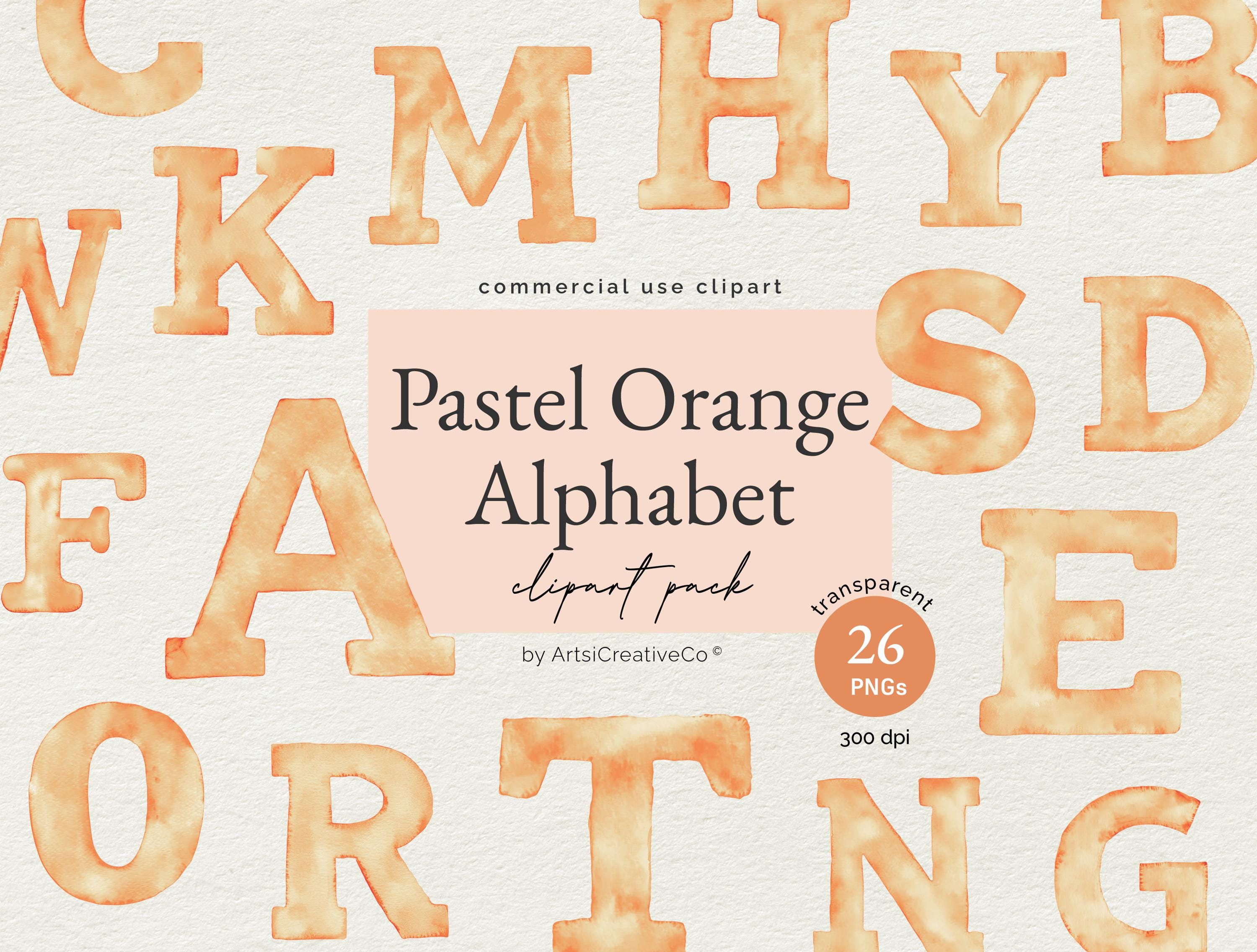 Pastel Orange Alphabet Clipart, Watercolor Letters, Digital Alphabet ...
