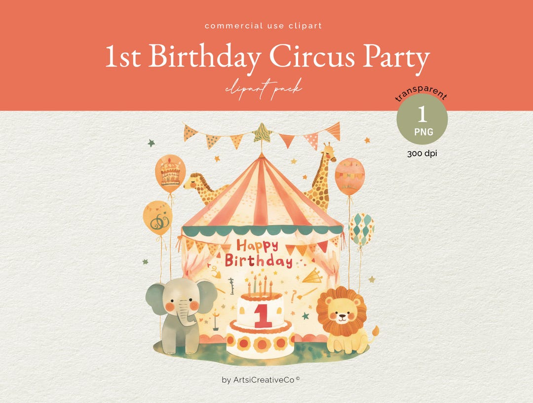 1st Birthday Circus Party PNG, First Birthday, Baby Milestone, Circus ...