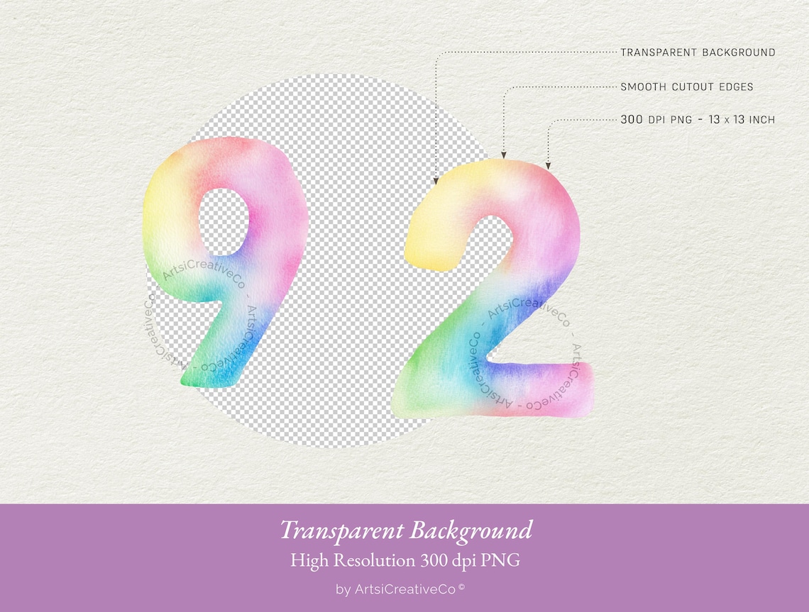 Rainbow Watercolor Numbers Clipart Bundle - Pastel Numbers PNG ...