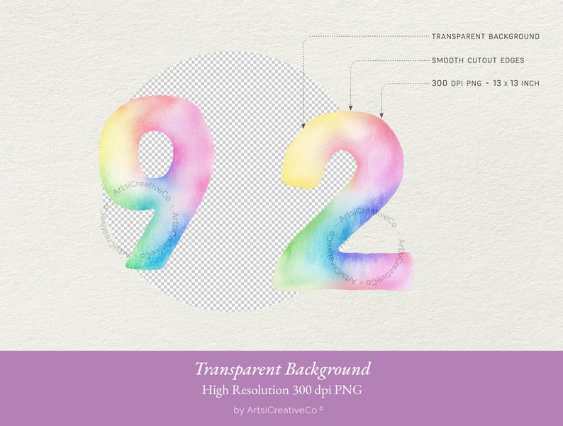 Rainbow Watercolor Numbers Clipart Bundle - Pastel Numbers PNG ...