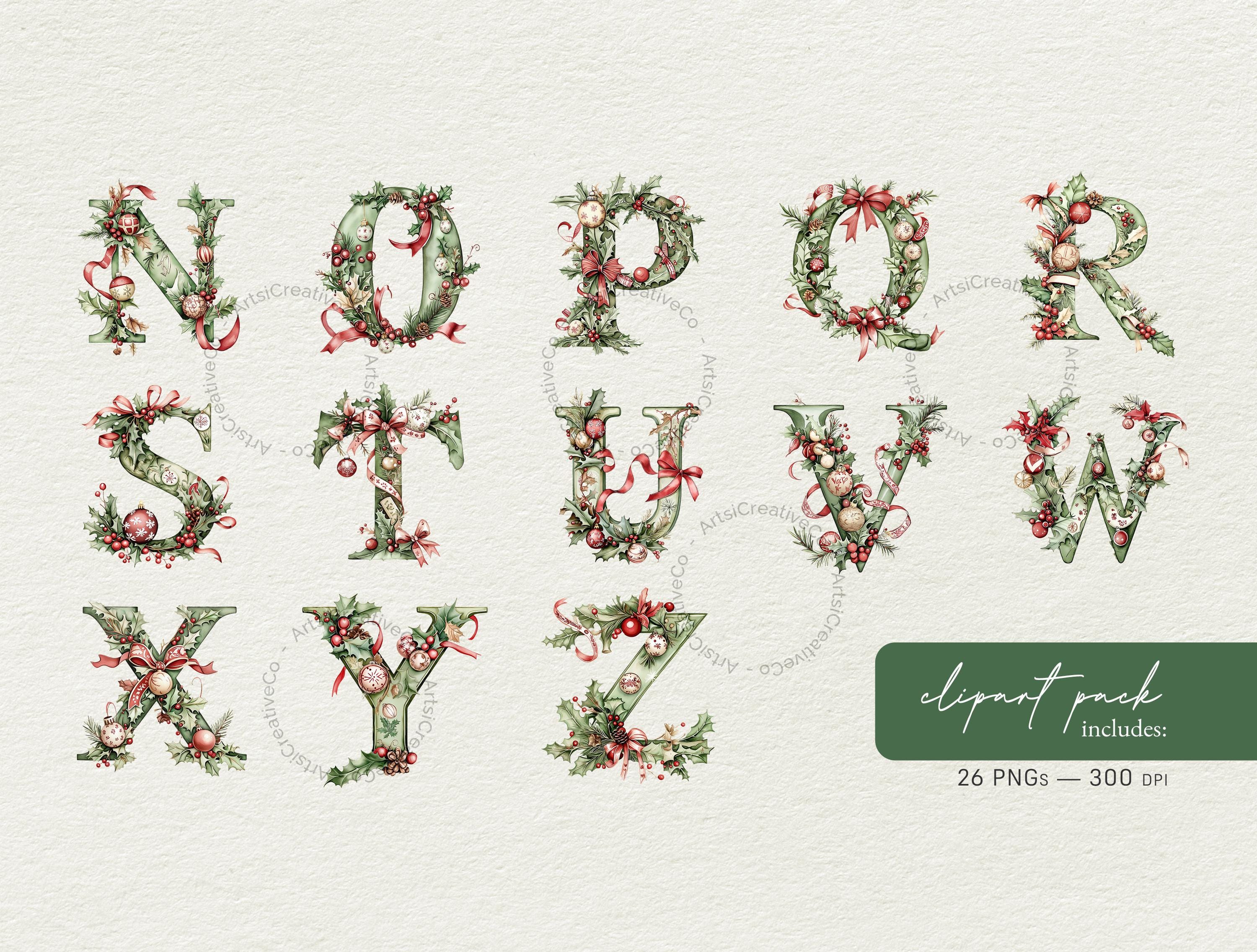 Christmas Alphabet Letters Clipart PNG Bundle, Alphabet Clipart ...