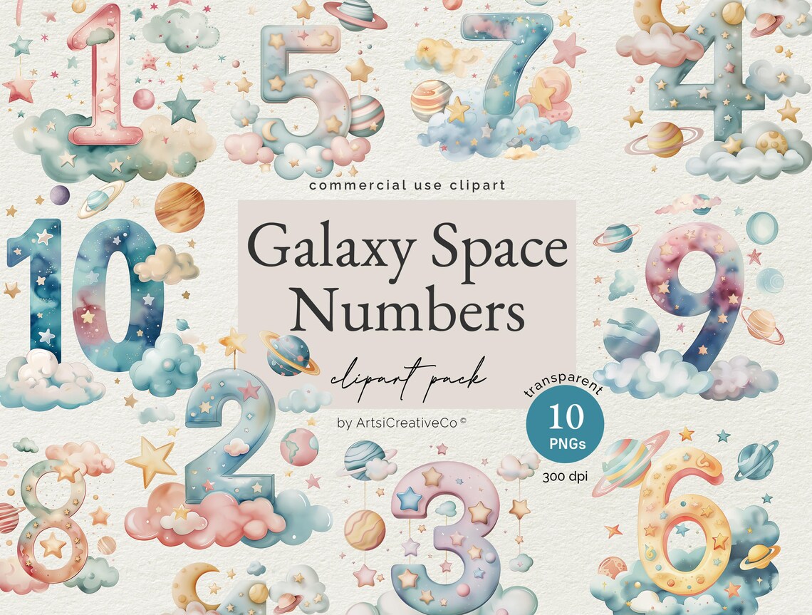 Numbers Children Birthday Nursery Clipart PNG Bundle, Aesthetic Numbers ...