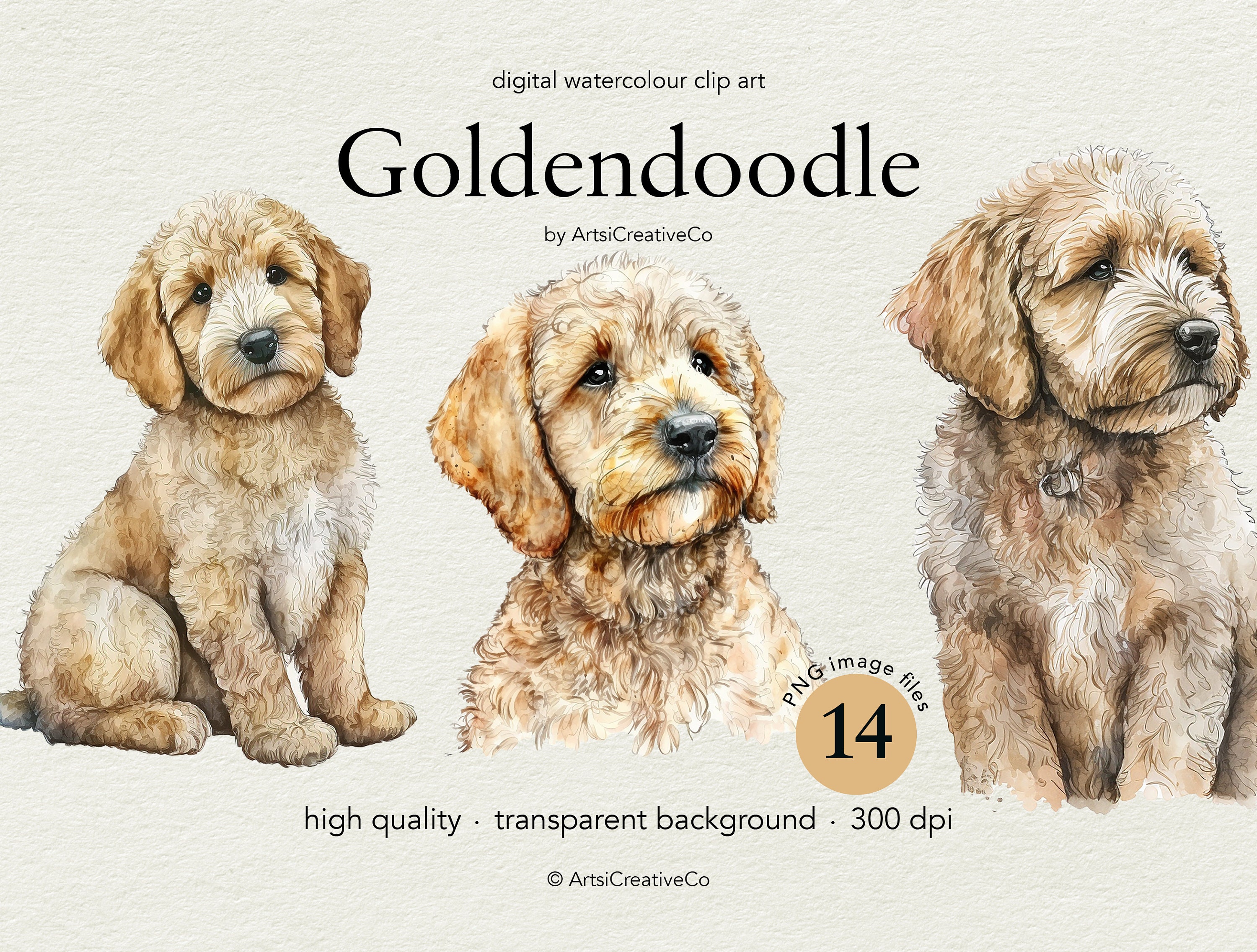 Goldendoodle Dog Clipart PNG Bundle, Watercolor Dog Clipart Portrait ...