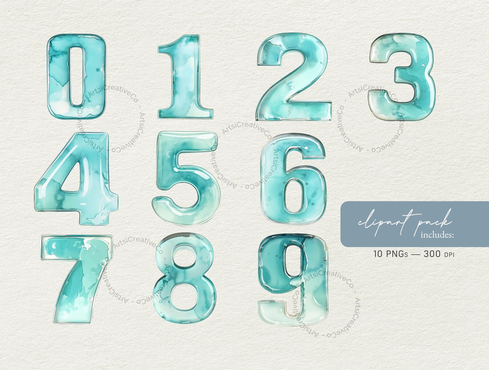 Bubble Blue Balloon Watercolour Numbers Birthday Age Clipart PNG Bundle ...