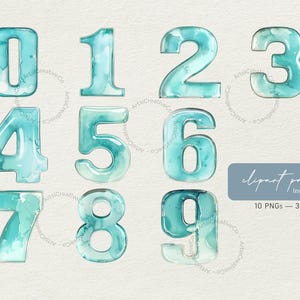 Bubble Blue Balloon Watercolour Numbers Birthday Age Clipart PNG Bundle ...