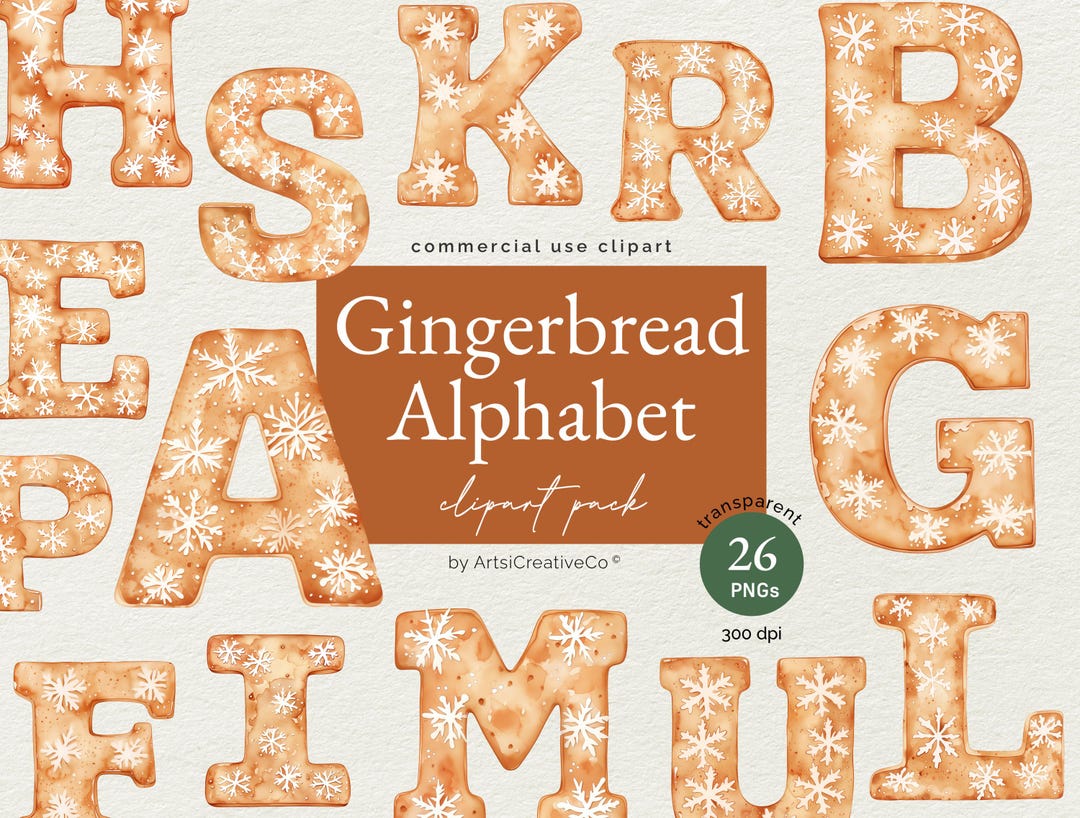 Christmas Gingerbread Alphabet Clipart, Holiday Cookie Letters, Cookie ...